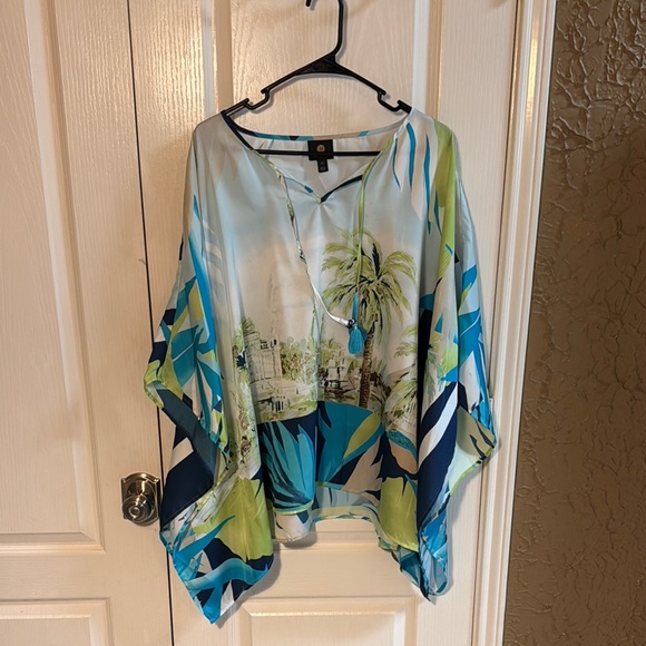 JM Collection | Tops | Jm Collection Blue And White Boxy Tunic With ...